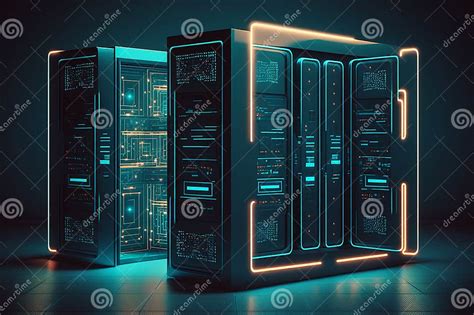 Server Room 3d Illustration With Node Base Programming Data Design