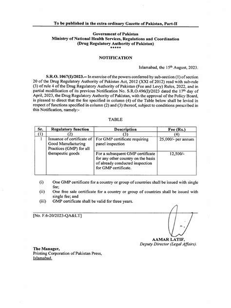 Gmp Certificate Fee 15082023 Pdf