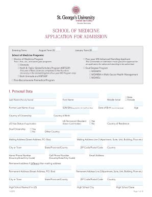 Fillable Online Sgu SCHOOL OF MEDICINE APPLICATION FOR ADMISSION Sgu