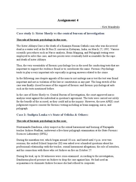 Assignment 4 Case Study 1 Sister Sherly Vs The Central Bureau Of