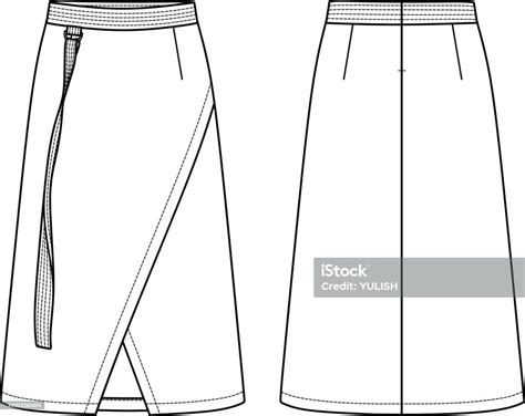 Vector Wrapped Midi Skirt With Accessories Technical Drawing Template
