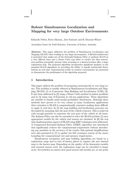 Pdf Robust Simultaneous Localization And Mapping For Very Large Outdoor Environments