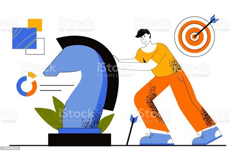 마케팅 전략 웹 개념 마케터는 성공 전략을 개발합니다 비즈니스 계획 프로젝트 홍보 목표 달성 평면 선 디자인의 웹 페이지