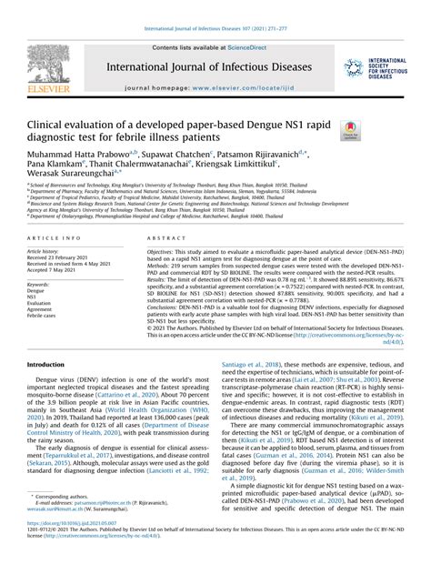 Pdf Clinical Evaluation Of A Developed Paper Based Dengue Ns1 Rapid Diagnostic Test In Febrile