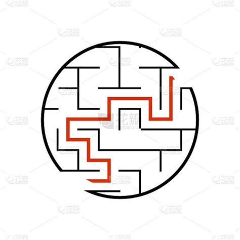 抽象的迷宫。游戏对孩子。对儿童拼图。一个入口，一个出口。迷宫难题。平面矢量插图孤立在白色背景。与答案
