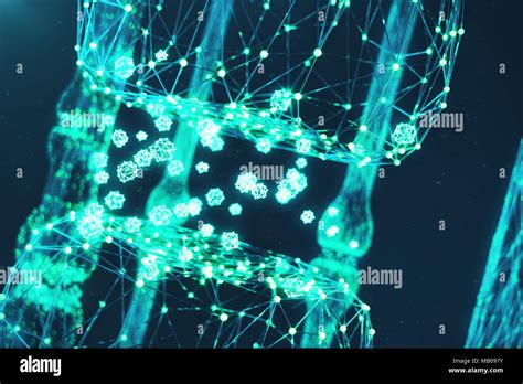3D rendering blue glowing synapse. Artificial neuron in concept of artificial intelligence ...