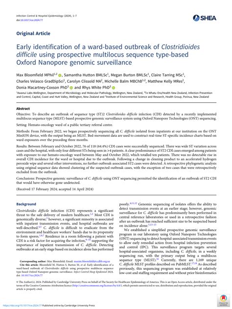 Pdf Early Identification Of A Ward Based Outbreak Of Clostridioides