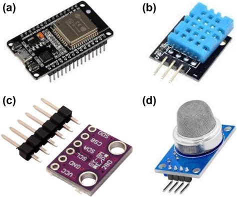Various Components Used In The Model A Esp32 Card B Dht11 Sensor C