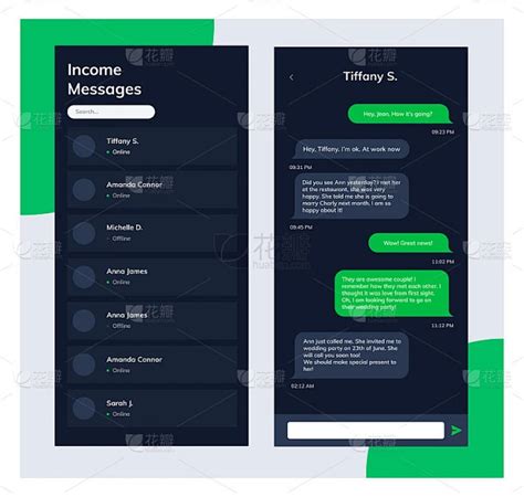 社交网络信使概念框架矢量插图。移动ui工具包信使。聊天应用程序模板。聊天框，聊天气泡。矢量图素材 花瓣网