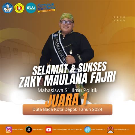 Selamat Atas Terpilihnya Zaky Maulana Fajri Sebagai Duta Baca Kota Depok 2024 — Fakultas Ilmu