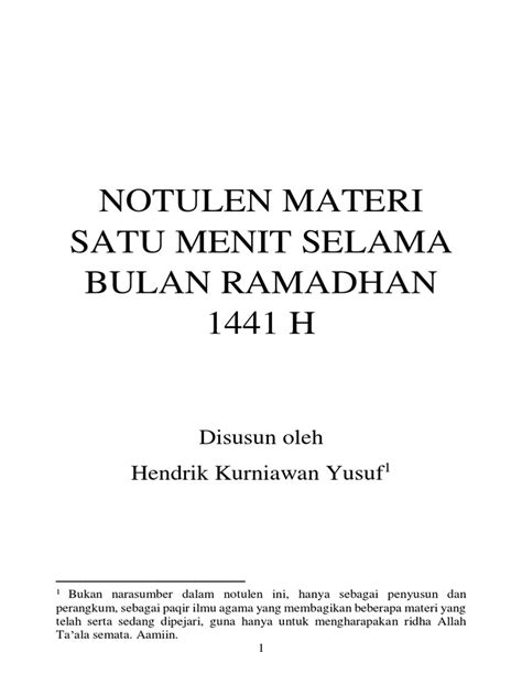 Notulen Materi Satu Menit Selama Bulan Ramadhan 1441 H Oleh Hendrik