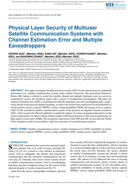 Pdf Physical Layer Security Of Multiuser Satellite Communication