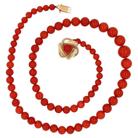 Red Coral Diamond Yellow Gold Clasp Beads Necklace For Sale At 1stdibs