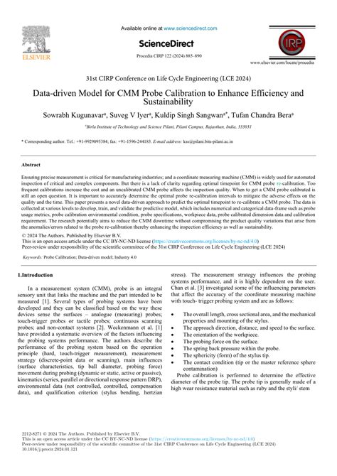 Pdf Data Driven Model For Cmm Probe Calibration To Enhance Efficiency