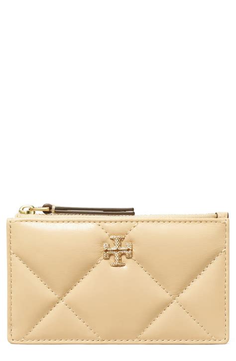 Tory Burch Kira Diamond Quilted Pavé Logo Leather Zip Card Case Nordstrom