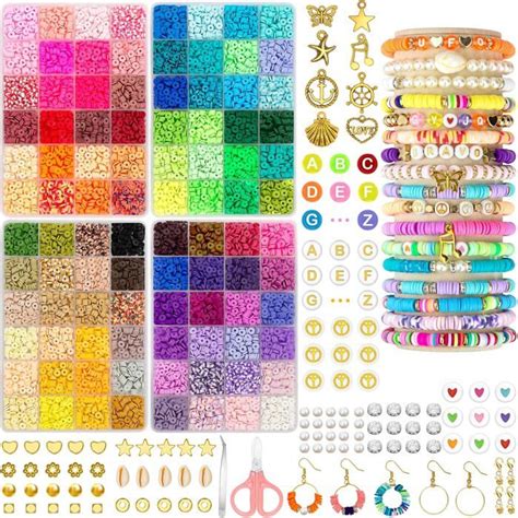 LEUCHTAMOR Kit De Fabrication De Bracelets En Argile De Pcs Couleurs Perles Rondes