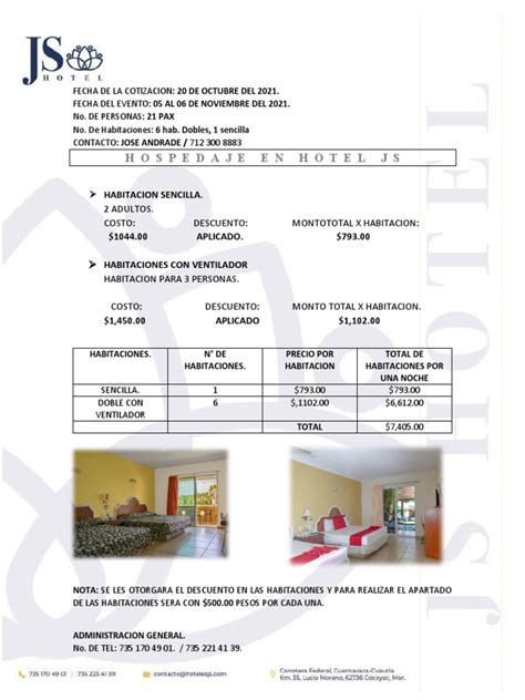 Cotización Para Hospedaje De Grupo En Hotel Para Evento Pdf