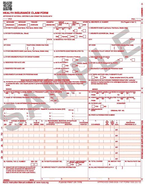 Printable Medical Claim Form Cms 1500 Printable Forms Free Online