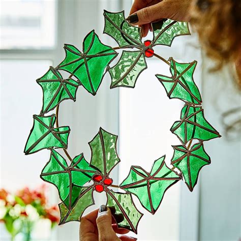 Stained Glass Holly Wreath