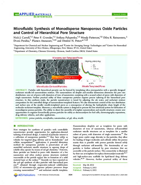 Pdf Microfluidic Synthesis Of Monodisperse Nanoporous Oxide Particles