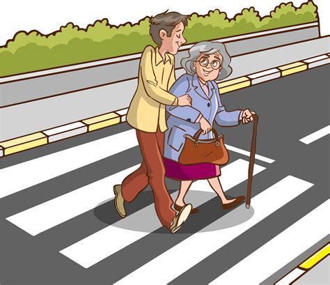 Joven Hombre Ayudar Antiguo Mujer Dibujos Animados Vector 20290995
