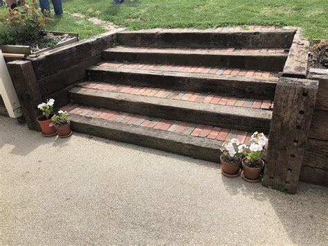 idea for railway sleeper steps within retaining wall garden steps outdoor gardens landscape