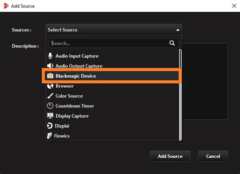 Adding A Sdi Blackmagic Device Source To A Scene Quicklink