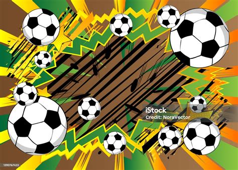 축구 공이있는 만화책 포스터 만화를 배경으로 한 축구공 경기 스포츠에 대한 스톡 벡터 아트 및 기타 이미지 경기 스포츠 경쟁 골인 Istock