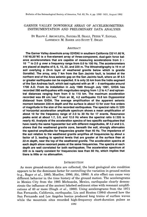 Pdf Garner Valley Downhole Array Of Accelerometers Instrumentation