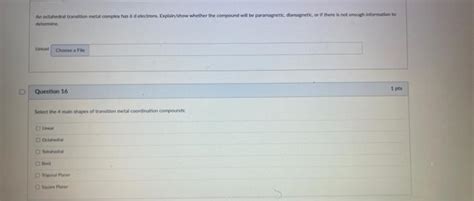 Solved An Octahedral Transition Metal Complex Has D Chegg
