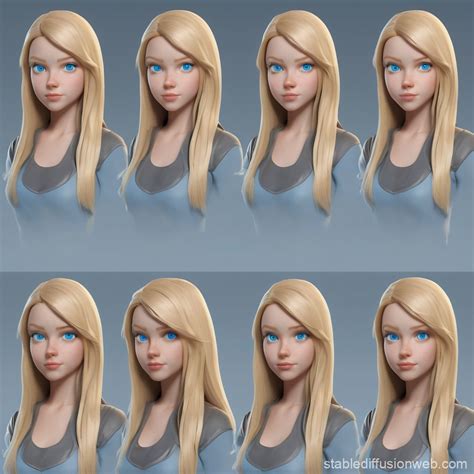 Blonde Character Model Sheet For Blender Stable Diffusion Online