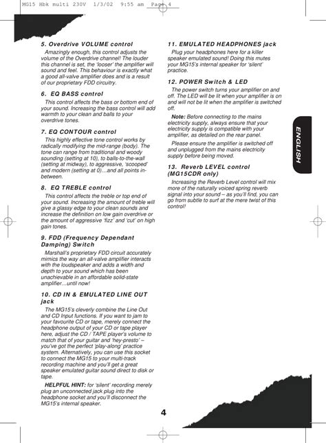 Marshall Amplification Mg15 Series Users Manual Hbk Multi 230v