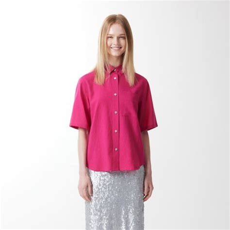보연 린넨혼방 반소매 셔츠 핫핑크 0047 위시버킷