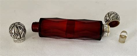 Silver And Ruby Double Ended Scent Perfume Bottle C1900