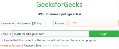 Spectre Forms Form Validation Styles GeeksforGeeks