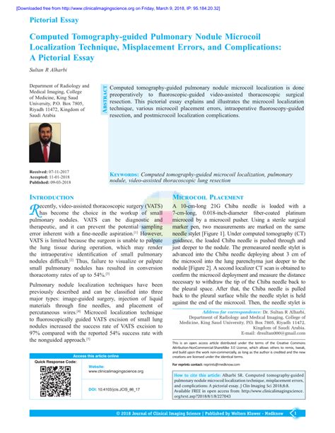 Pdf Computed Tomography Guided Pulmonary Nodule Microcoil