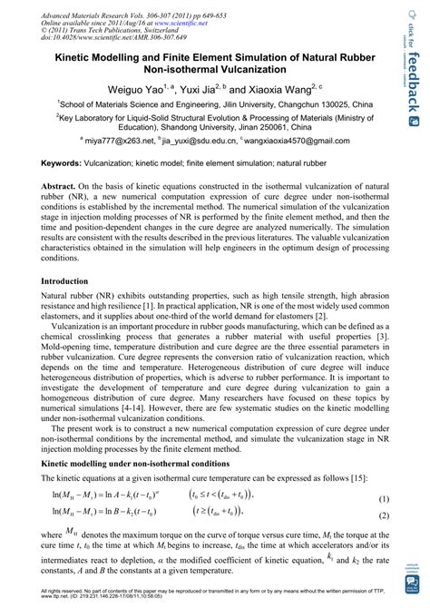 Pdf Kinetic Modelling And Finite Element Simulation Of Natural Rubber