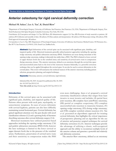 Pdf Anterior Osteotomy For Rigid Cervical Deformity Correction