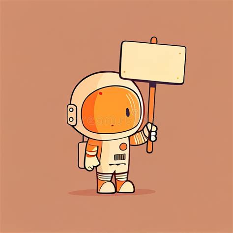 Cute Astronaut Cartoon Character Holds An Empty Sign On A Stick