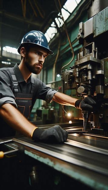 Industrial Precision A Machinist At Work In A Modern Factory Premium Ai Generated Image