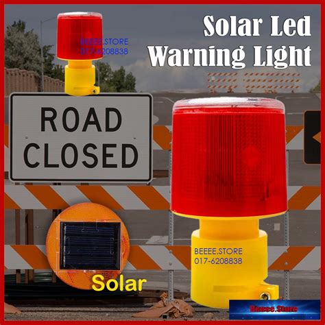 READY STOCK Solar Warning Signal Light Solar Powered Flashing LED Warning Light Car Signal