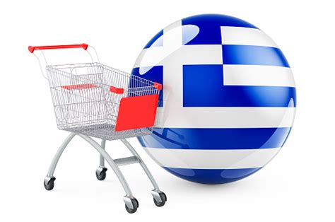 그리스 국기와 쇼핑 카트 그리스 개념에서 쇼핑 흰색 배경에서 격리된 3d 렌더링 고객에 대한 스톡 사진 및 기타 이미지 고객 구매력 그리스 국기 Istock