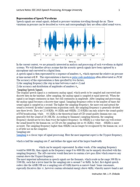Week 3 Representation Of Speech Waveforms Eee 2415 Pdf Sampling