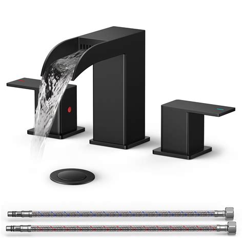 Qfn Black Bathroom Faucet 3 Hole Waterfall Bathroom Faucets With Metal