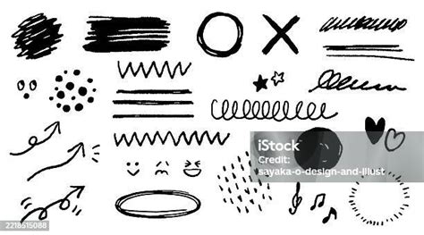 크레용 색연필 질감 브러시 획 요소 아이들 크레용 색상 브러시 스트로크 텍스처 화살표 원 밑줄 모양 손으로 그린 유치한 분필 연필 낙서 벡터 일러스트 레이 션 2 3 살에