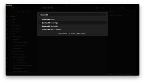 journaling workflow for appending to daily notes with quickadd video