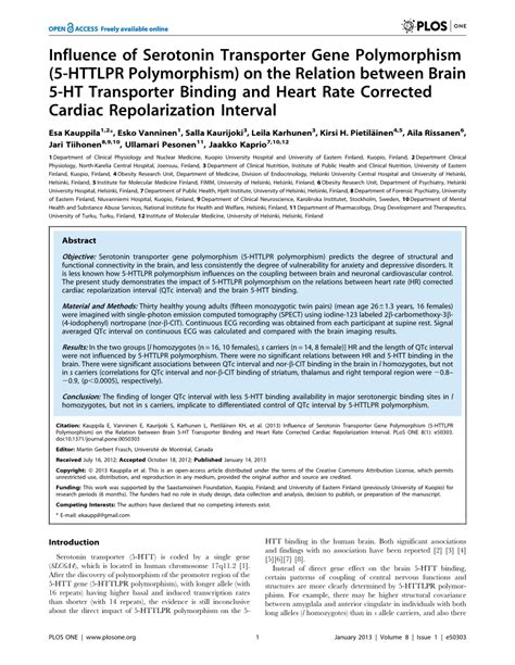 Pdf Influence Of Serotonin Transporter Gene Polymorphism 5 Httlpr Polymorphism On The
