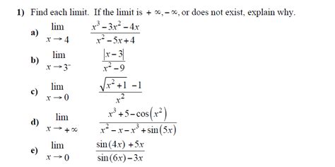 Solved 1 Find Each Limit If The Limit Is Infinity