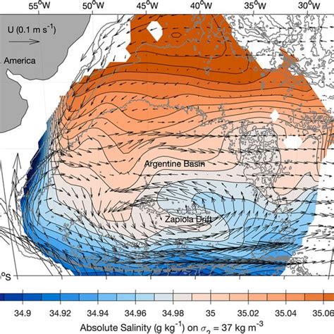 Absolute Geostrophic Velocities Colored Contours Both A Zonal