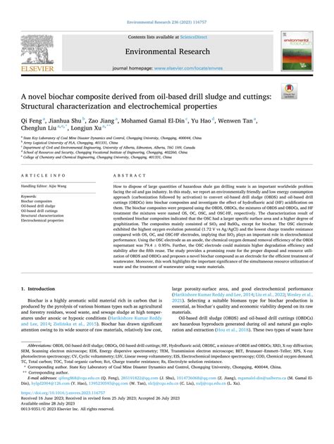 Pdf A Novel Biochar Composite Derived From Oil Based Drill Sludge And Cuttings Structural